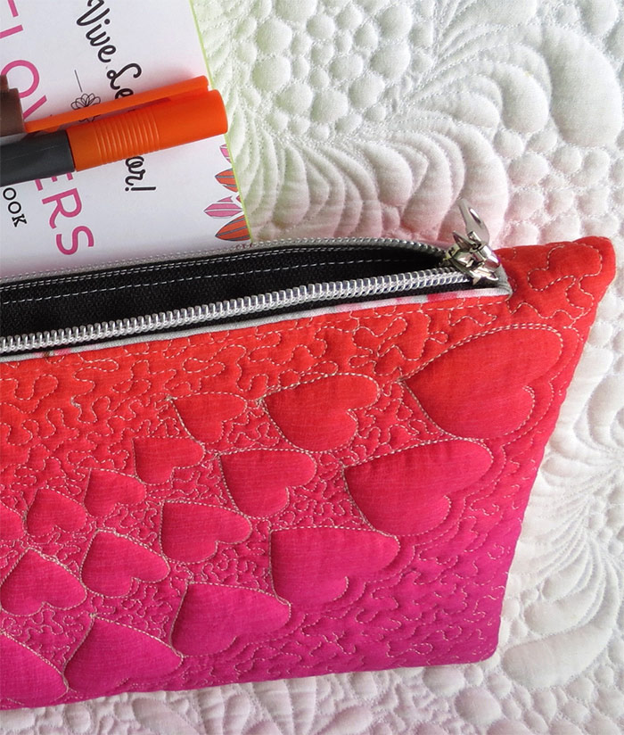 Heart design turned into a quilted pouch - Geta's Quilting Studio