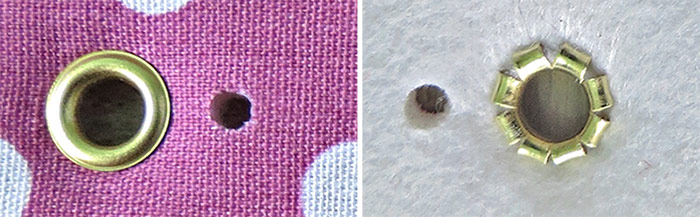 How to insert eyelets in fabric projects - Geta's Quilting Studio