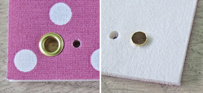 How to insert eyelets in fabric projects - Geta's Quilting Studio